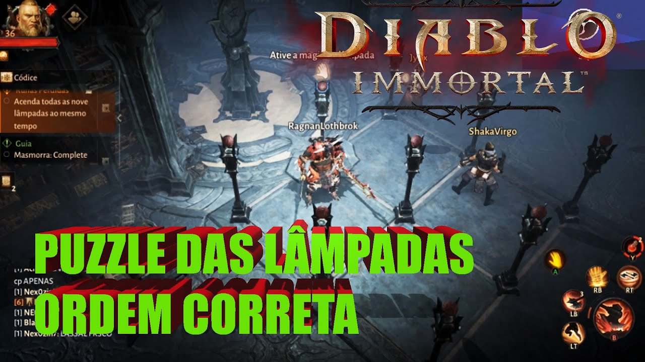 DIABLO IMMORTAL PUZZLE DA LÂMPADAS ORDEN CORRETA QUEST RUNAS PERDIDAS ...