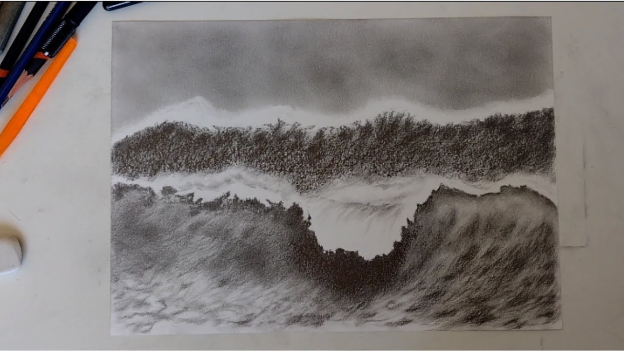 Pencil Drawing Ocean Wave 3 - YouTube