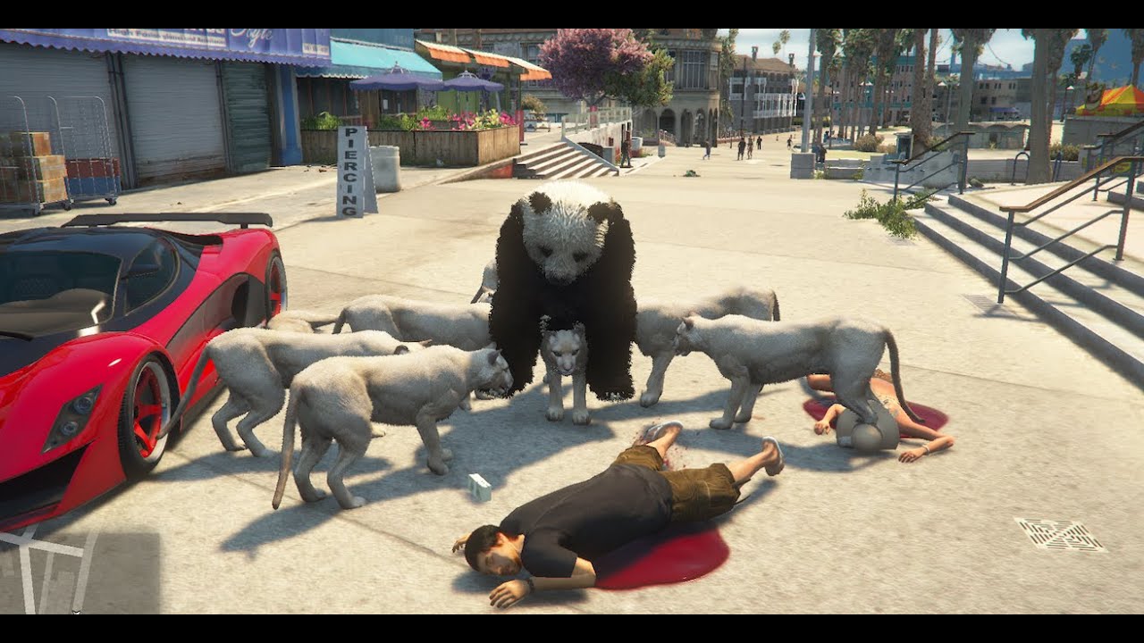 PANDA RIDING LION GTA 5 MODS - YouTube