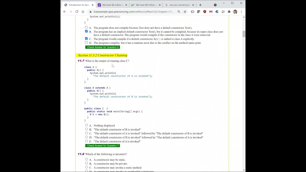 Daniel Liang Java Chapter 11 Multiple Choice Questions Part 1 - YouTube