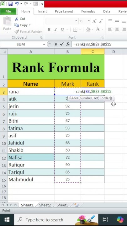 Rank formula in Excel || MS Excel এ Rank বের করার নিয়ম। || Excel Sheet a Rank ber krar niyom ...
