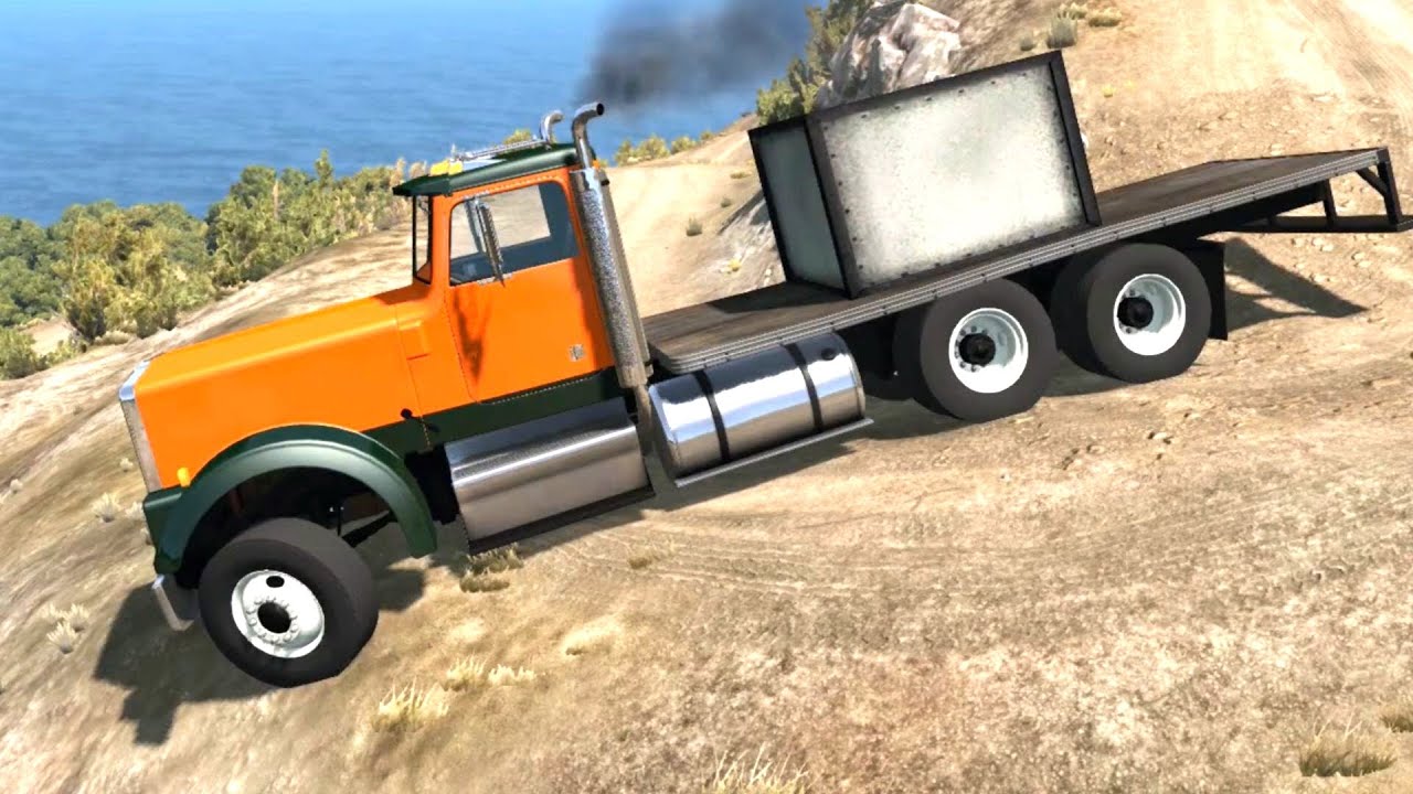 BeamNG Drive - T Series Flatbed Truck Transporting a 10 Ton Box Part 2 ...