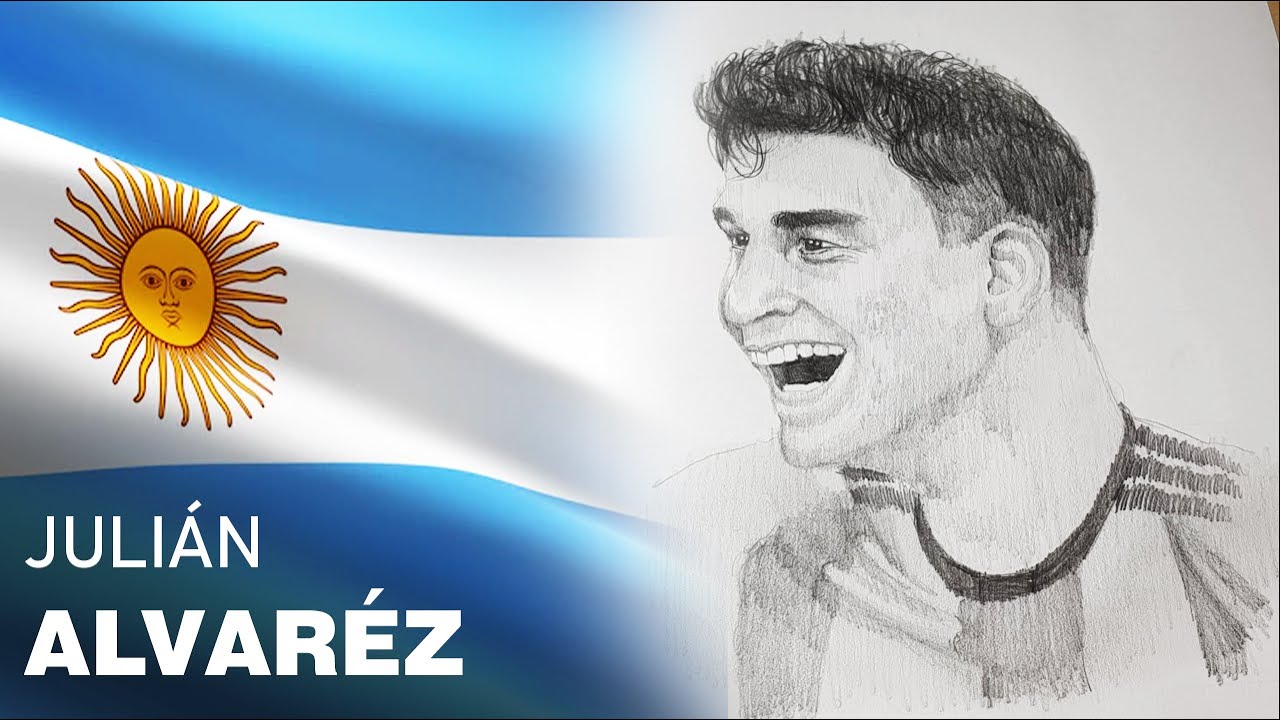 Dibujando a JULIAN ALVAREZ jugador de ARGENTINA | Copa del mundo Qatar ...