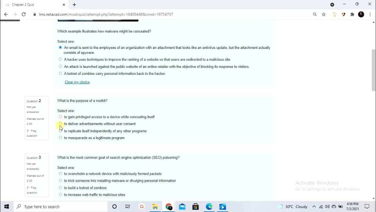 ITC Chapter ALL Quiz Answers | CISCO Introduction to Cybersecurity | Attacks,Concepts ...