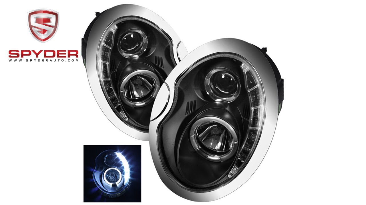 Spyder - Mini Cooper 02-06 Projector Headlights - DRL - Black - YouTube