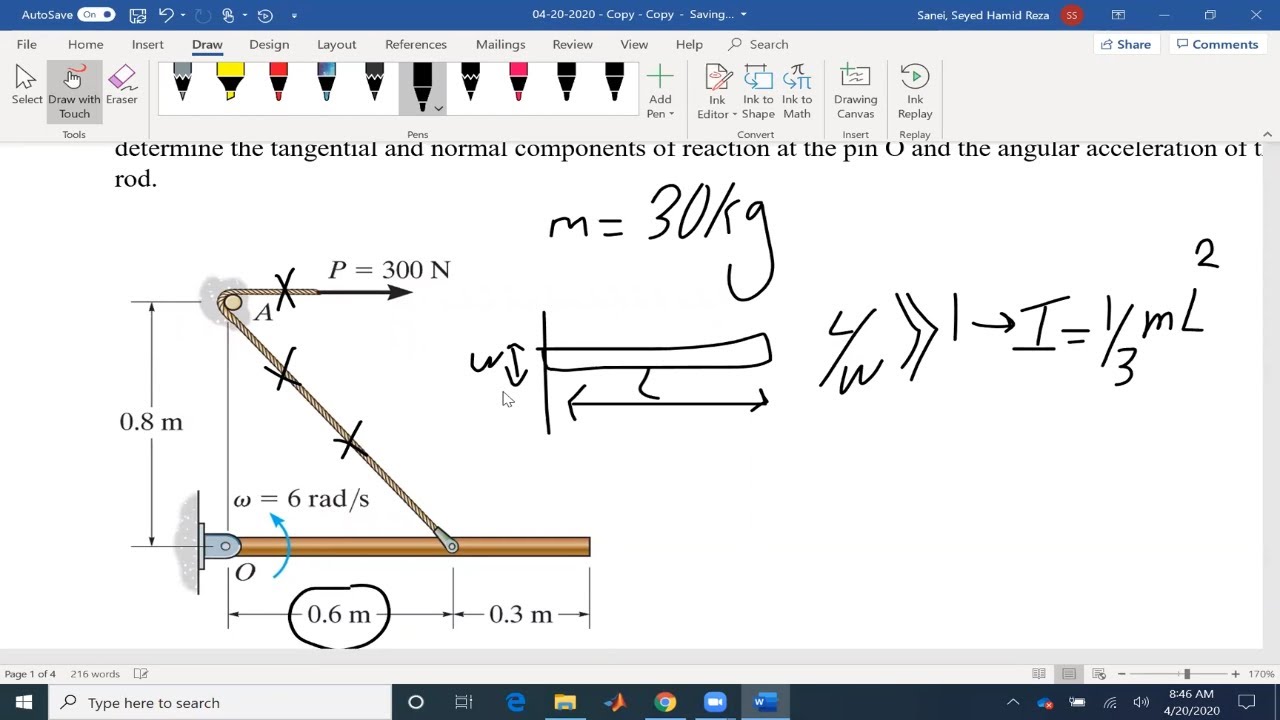 Dynamics Example F7-12: Rotation about a fixed point for kinetics of a ...