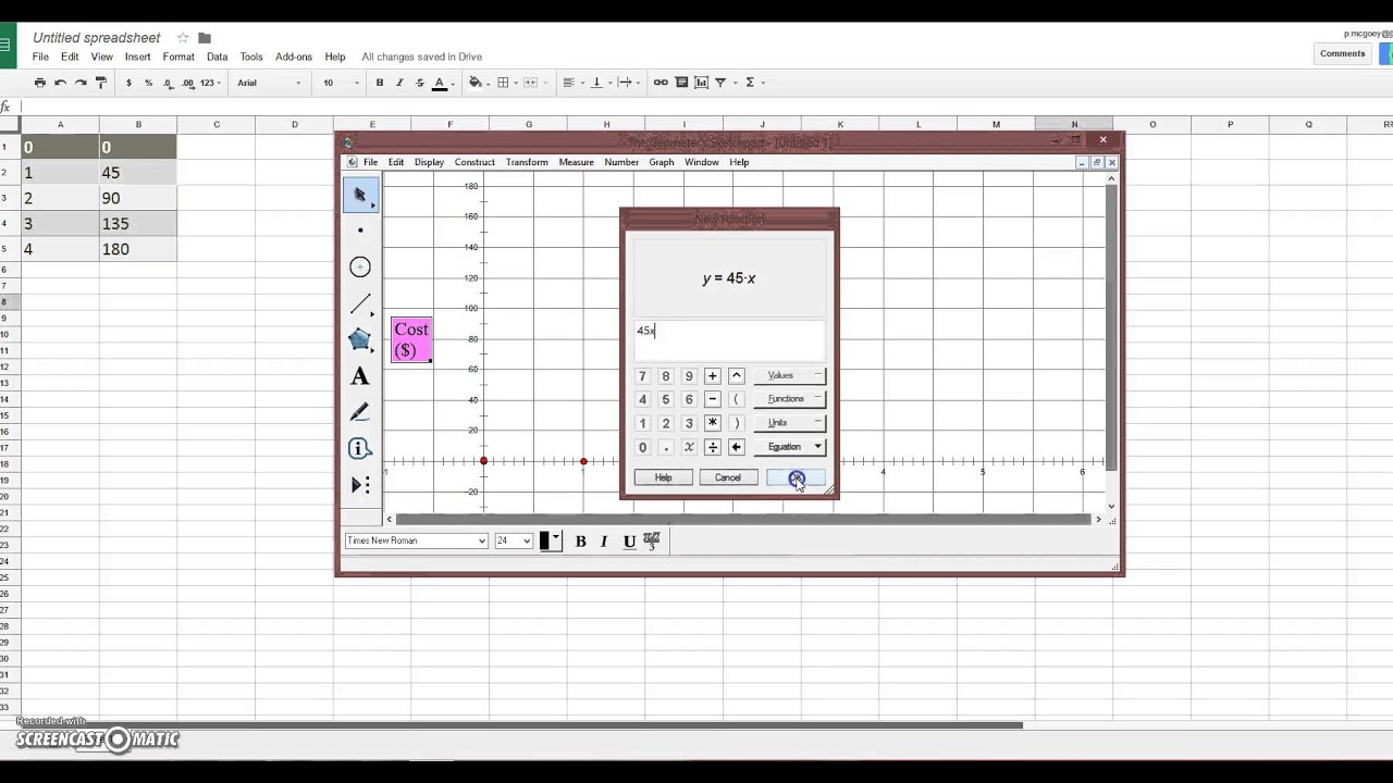 Creating a graph on GSP, Excel, Google Sheets, and on a GC using a Table of Values - YouTube