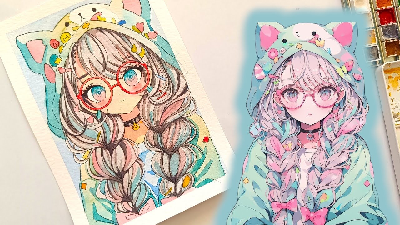 How to Draw Anime Girl with Watercolor - Anime Girl Drawing Tutorial # ...