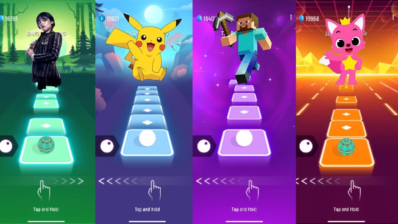 Wednesday VS Pikachu VS Minecraft VS Pinkfong Tiles Hop - YouTube