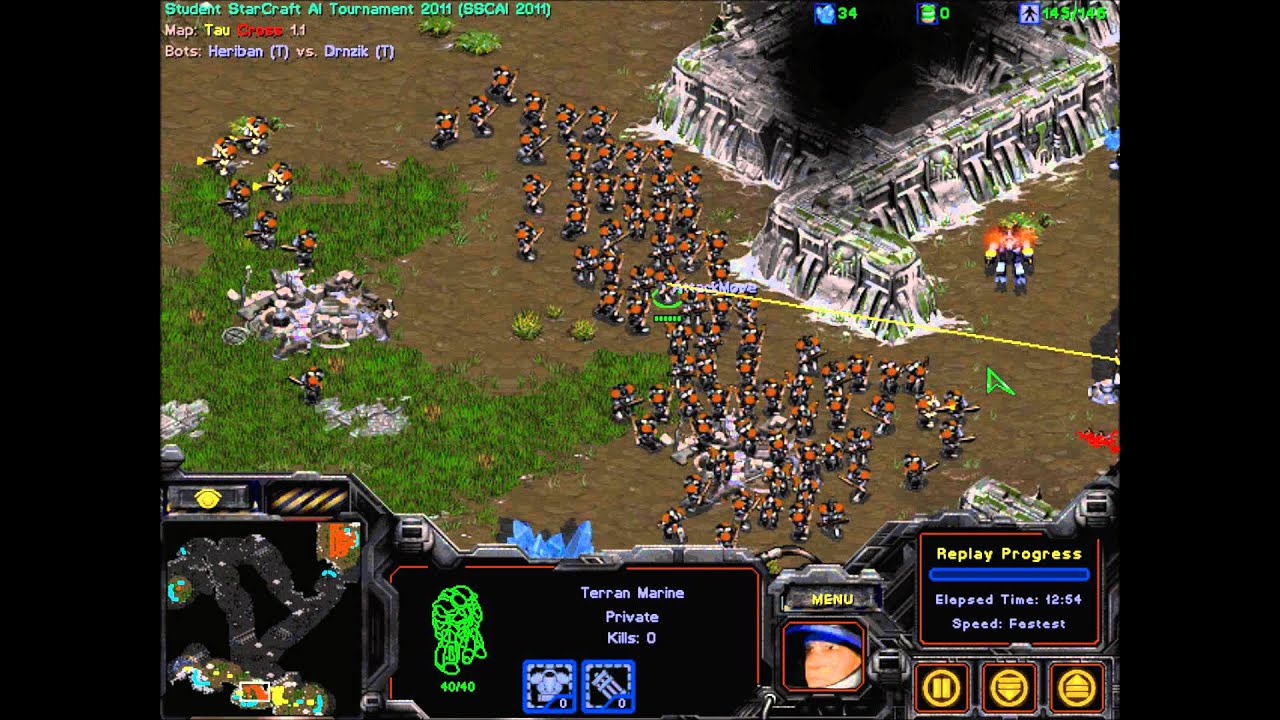 BWAPI SSCAI: 120 Marines Attack (Student StarCraft AI Tournament 2011) - YouTube