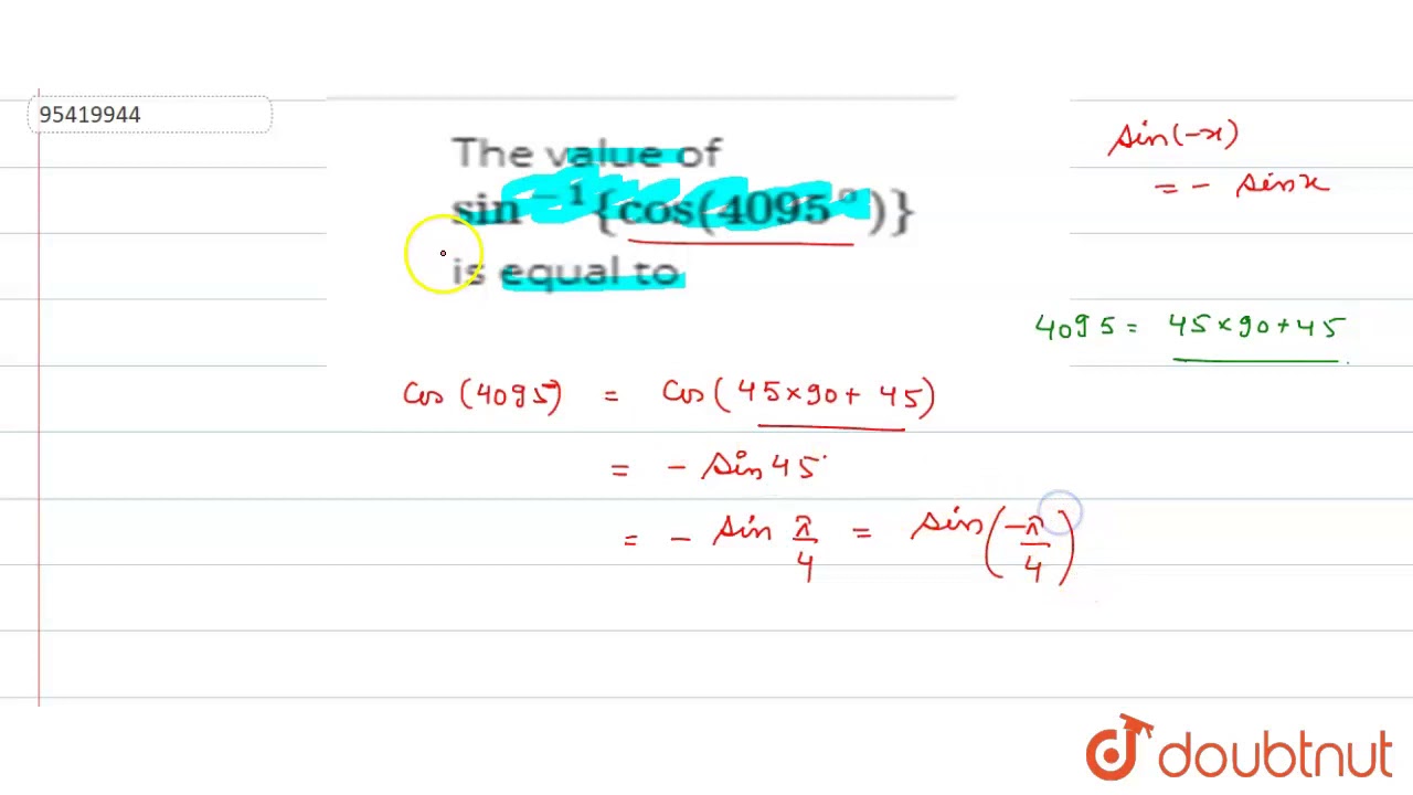 The Value Of sin 1 cos 4095 Is Equal To YouTube The Value Of sin 1 cos 4095 Is Equal To YouTube