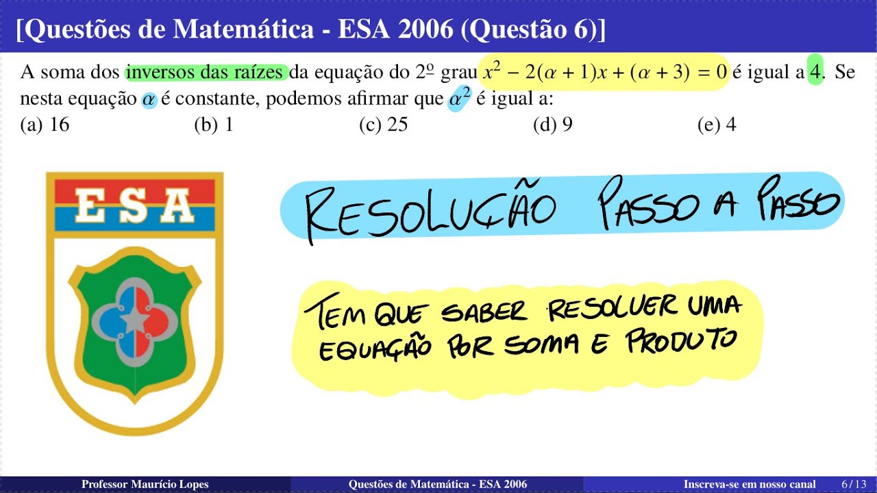 06 - Questão 6 de matemática ESA 2006 - YouTube