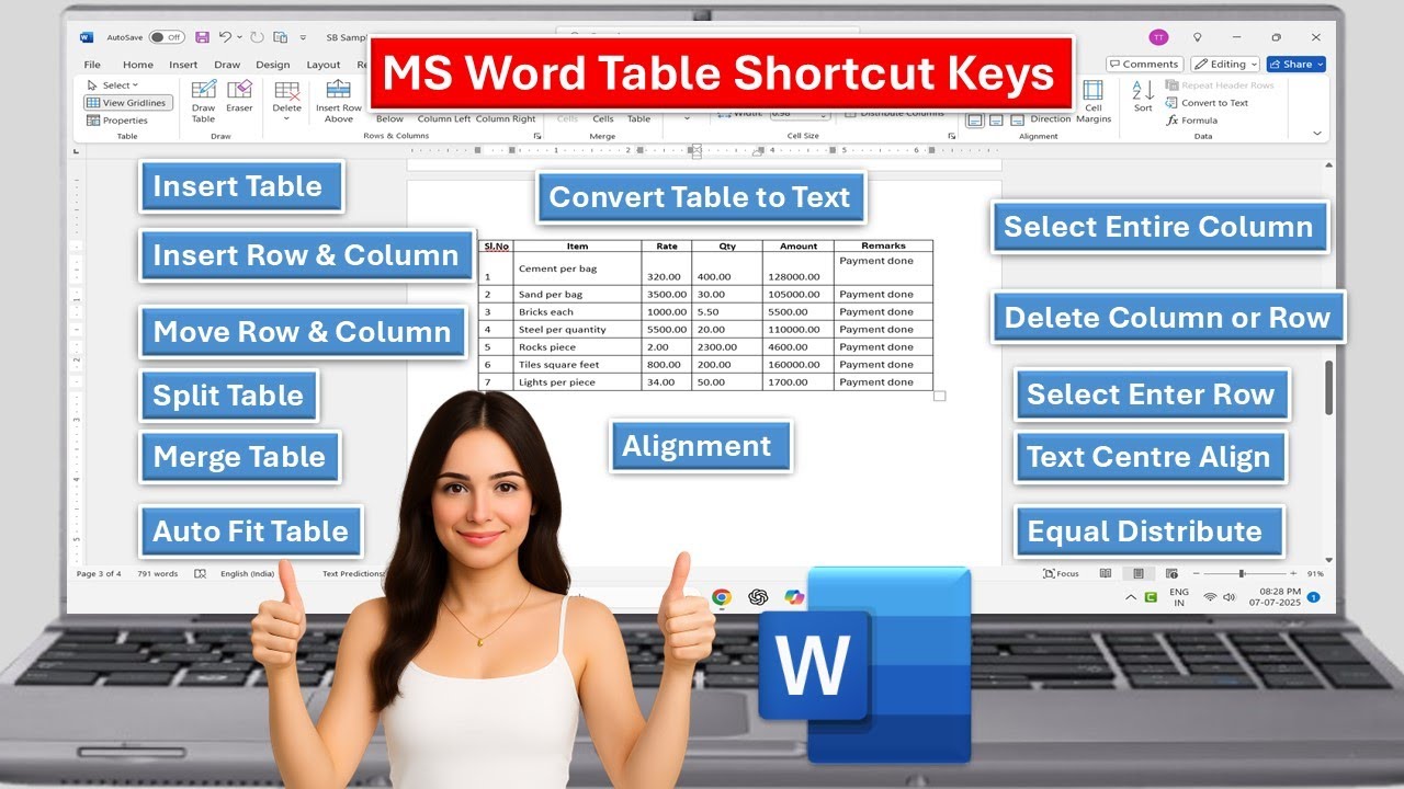 Most Useful MS Word Table Shortcut Keys You Should Know! - YouTube