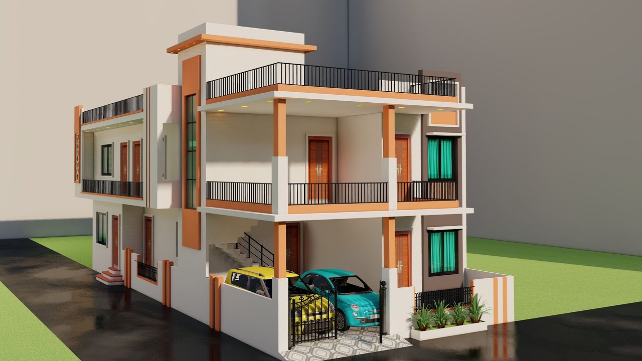 30 by 55 Corner Car Parking House Plan,3D House Elevation,New Ghar Ka ...