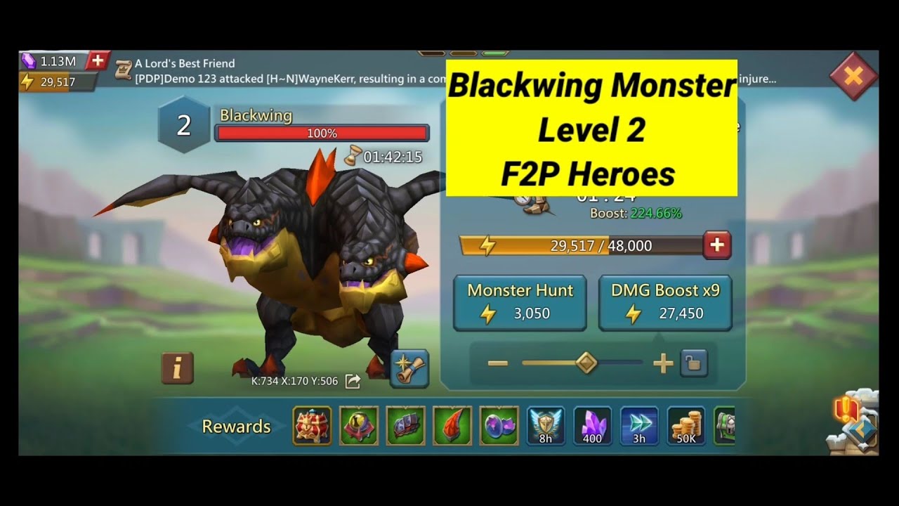Lords Mobile: Best F2P Blackwing Monster Hunting Team - YouTube
