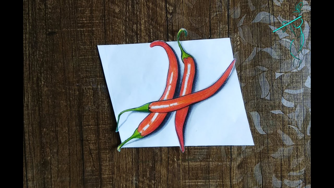 How to draw realistic chilli..|| 3d chilli drawing..red chilli drawing ...