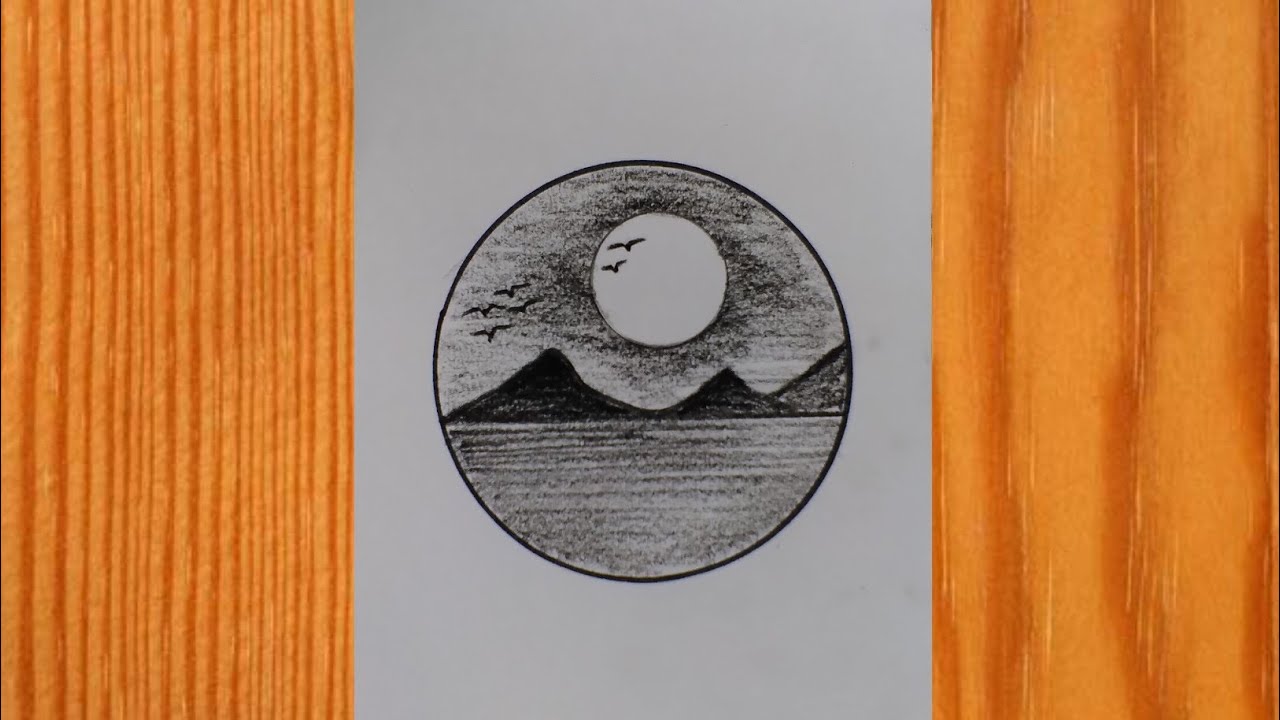 How to draw mountain and reservoir in a circle | Easy circle drawing ...
