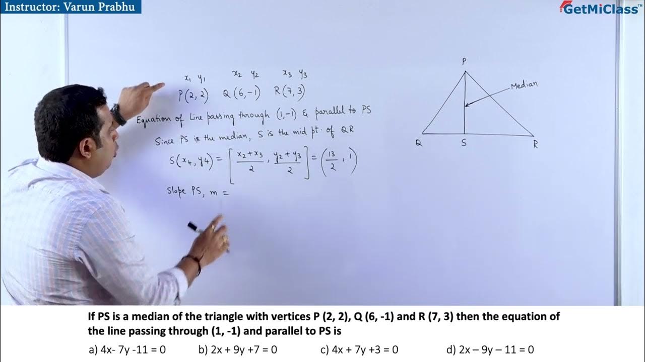 Parallel Line to Median Equation JEE 11th Maths 2D Geometry - YouTube