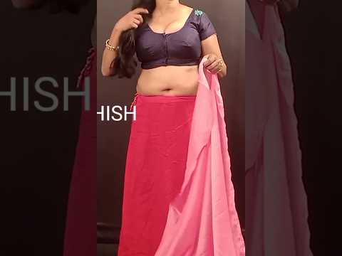 Chubby Aunty Silk Saree draping Style perfectly | How To drape low Waist Saree 