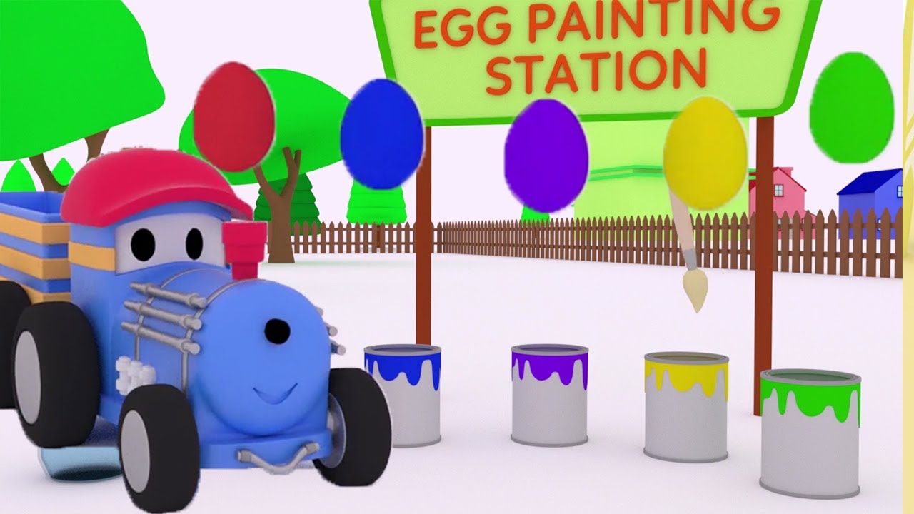 Ted paints Easter Eggs - Learn colors with ted the TRAIN - cartoon for ...