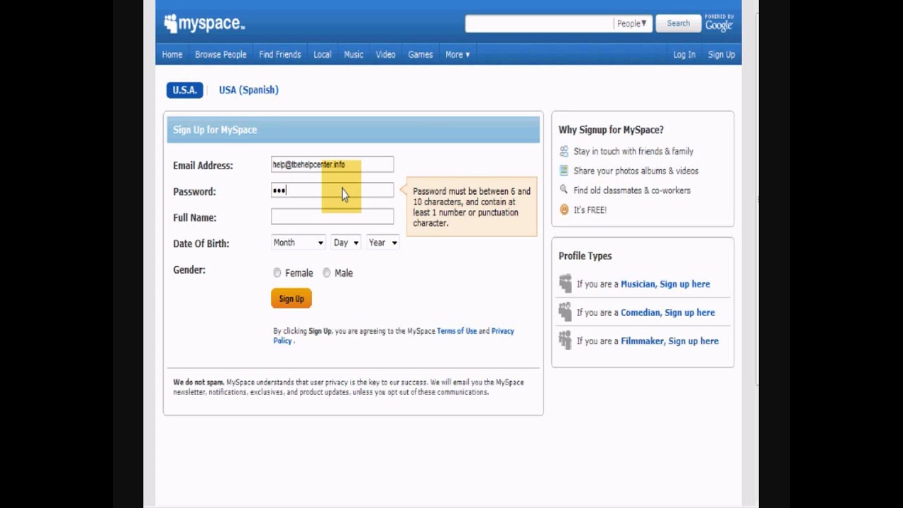 How To Create A Myspace Account - YouTube