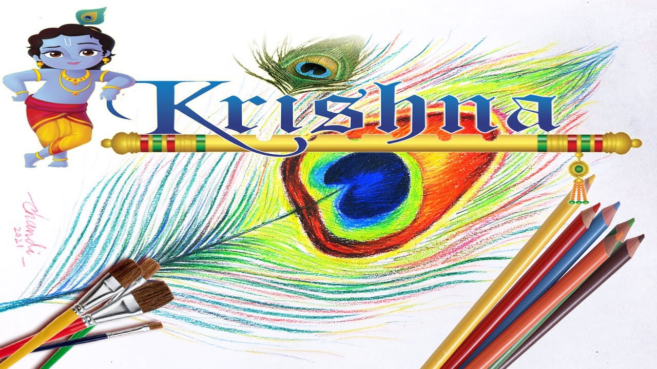 Drawing Time Lapse: Peacock Feather Krishna mor pankh drawing easy step ...