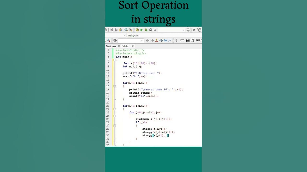 #107 Sort operation in list of strings (names) || C Program #shorts #coding #string - YouTube
