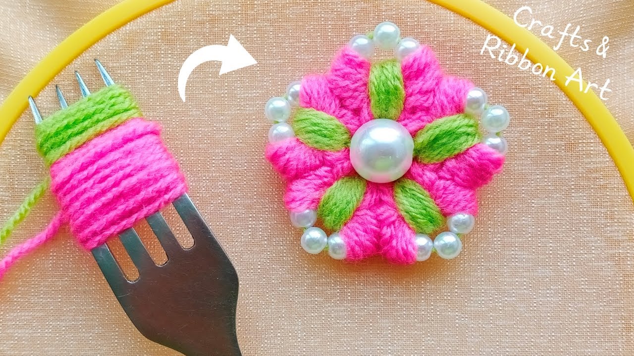 💖🌟 Superb Woolen Flower Craft Idea with Fork - You will Love It - DIY ...