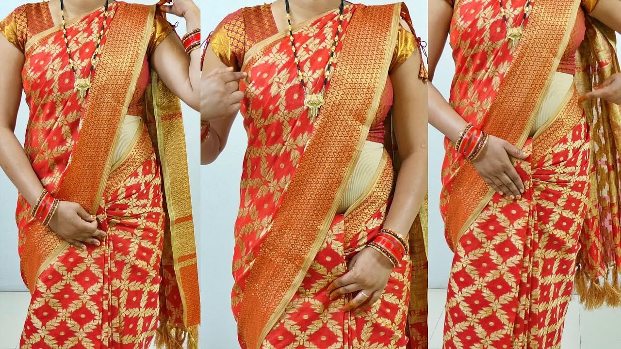 Easy kanjiwarm silk saree draping | perfect plates making tricks guide ...