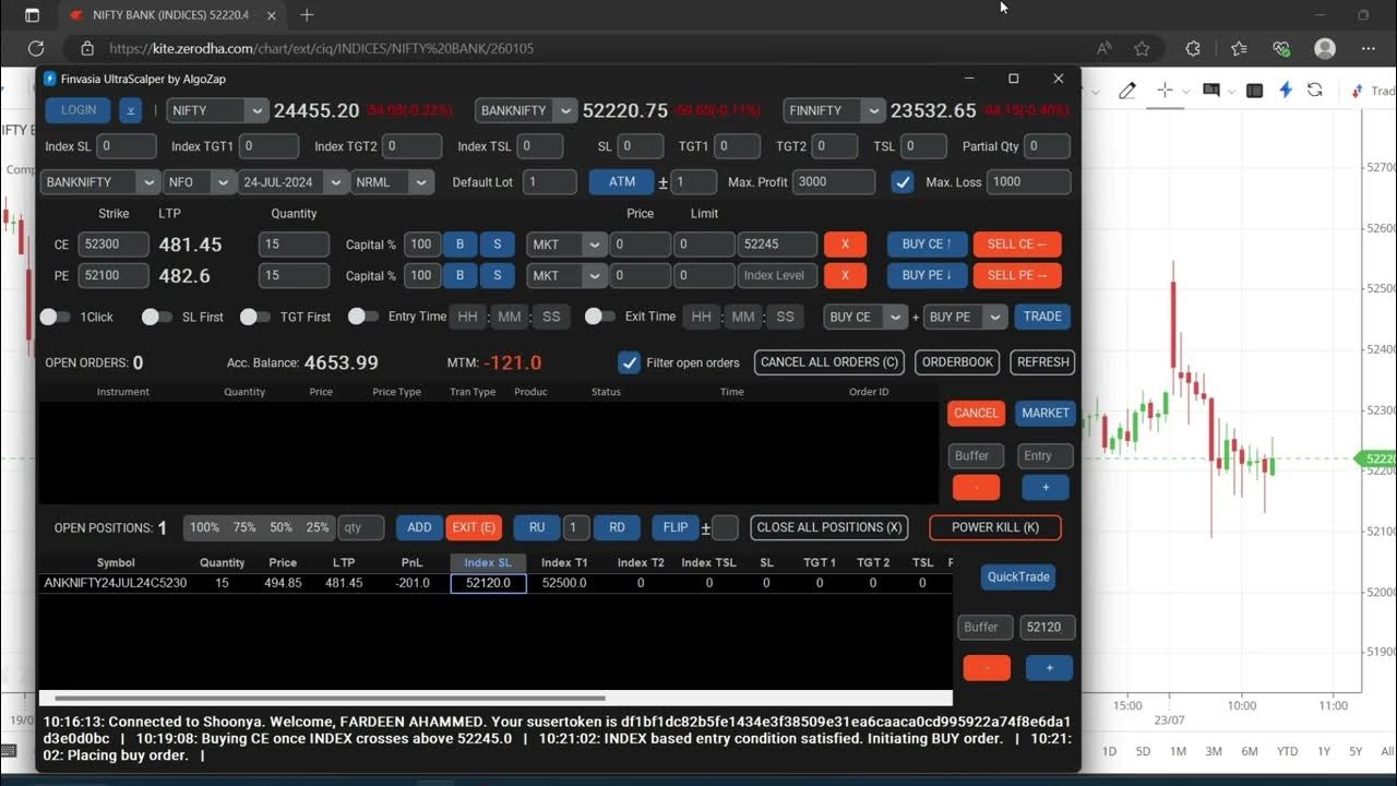 Budget Day Live Banknifty Trading based on Index Levels using Finvasia scalping tool - YouTube