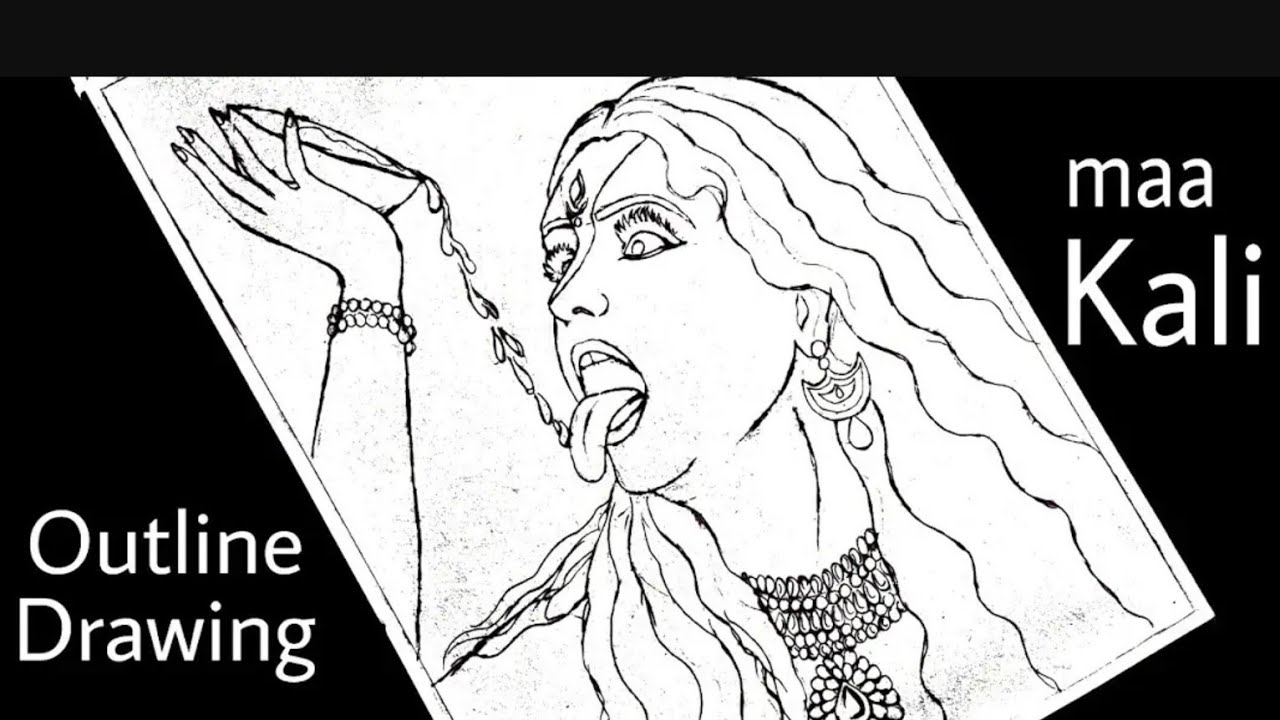 Angry Kali Mata Drawing, step by step Outline Tutorial Diwali drawing ...
