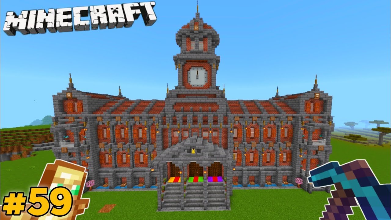 I BUILT THE LARGEST TOWN HALL IN MINECRAFT PE | MINECRAFT GAMEPLAY #59 ...