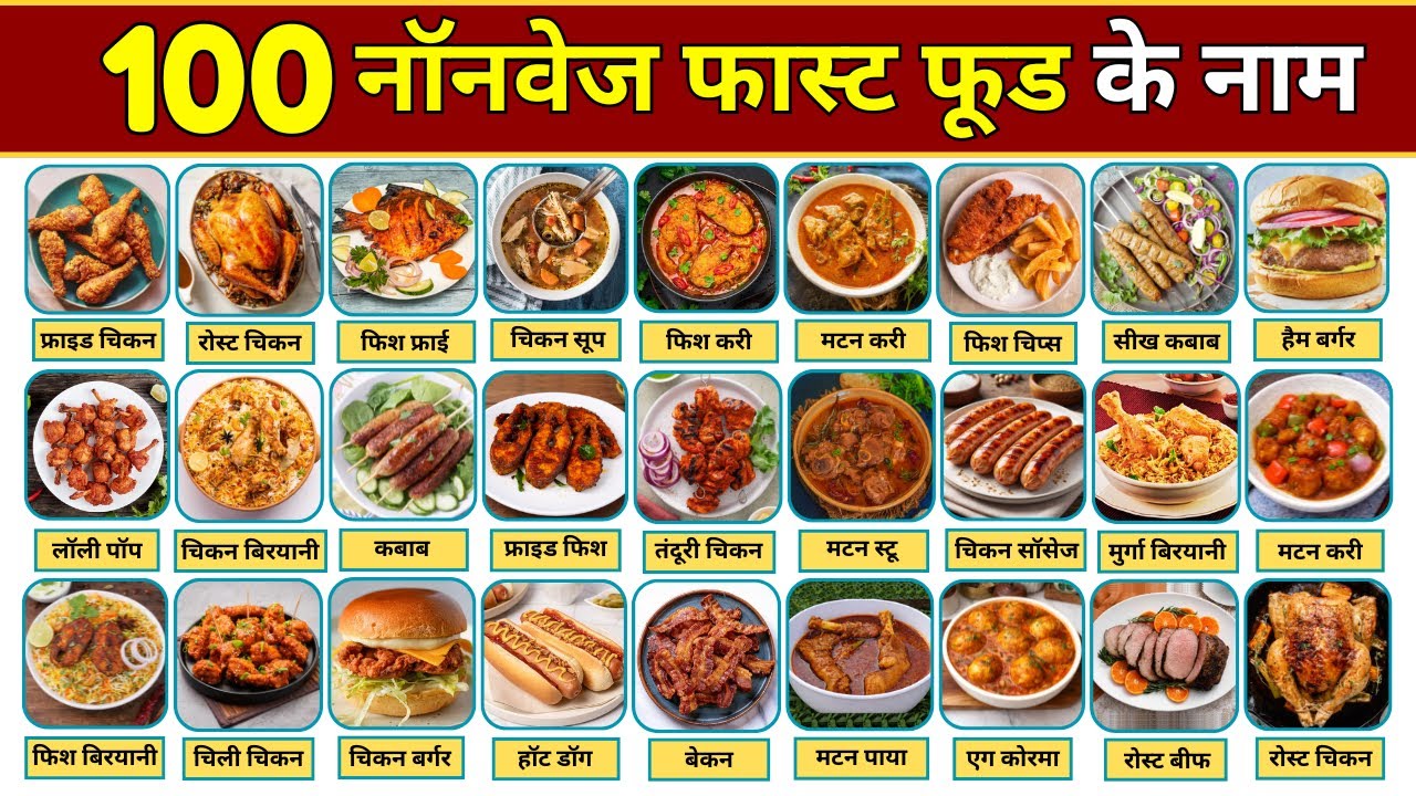 100 नॉनवेज फास्ट फूड के नाम | मांसाहारी भोजन के नाम | Non Veg Dishes ...