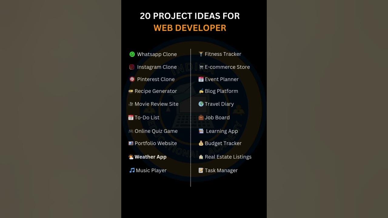 TOP 20 PROJECT IDEAS FOR WEB DEVELOPER #webdeveloper #projects #ideas #top20 #webdevelopment # ...