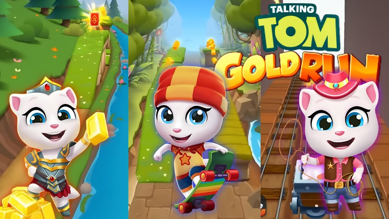 Talking Tom Gold Run 3x Gold Angela Gameplay, Android 4 - YouTube