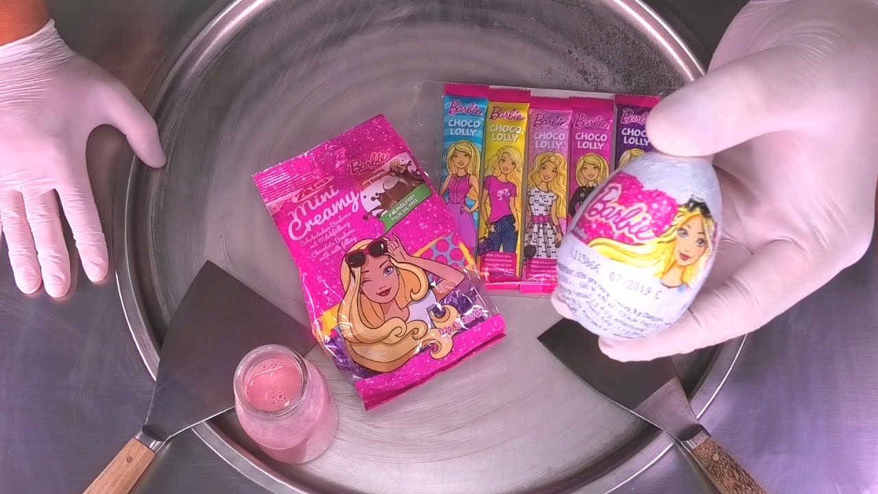 Barbie Surprise Egg Ice Cream Rolls | pink Barbie Ice Cream with ...