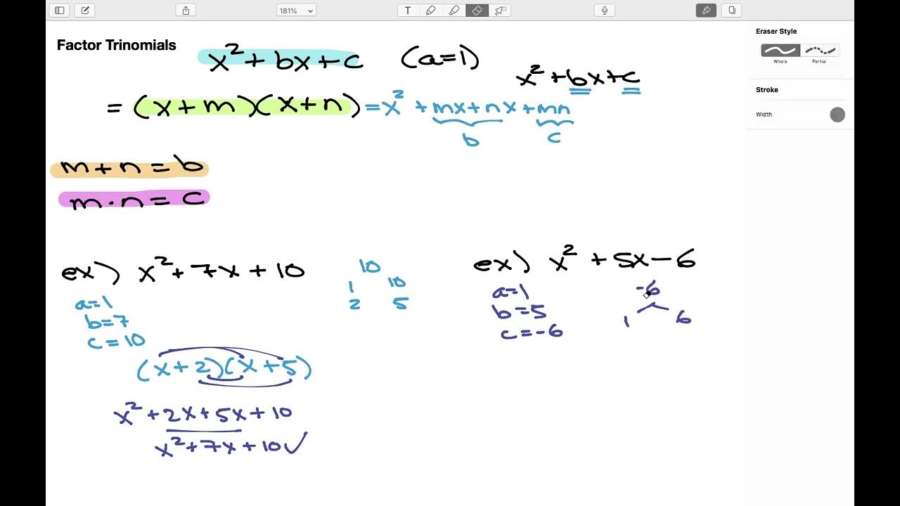 Factoring Trinomials a =1 - YouTube