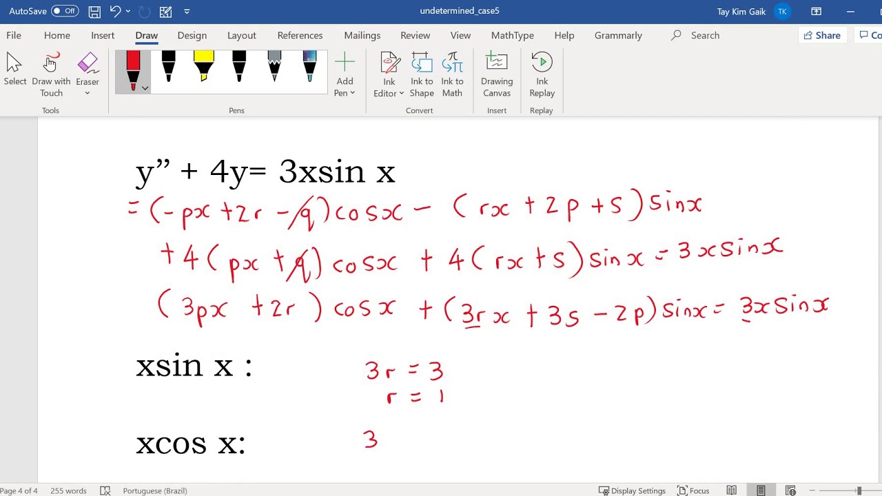 Undetermined Coefficients (product of polynomial & trigonometric ...