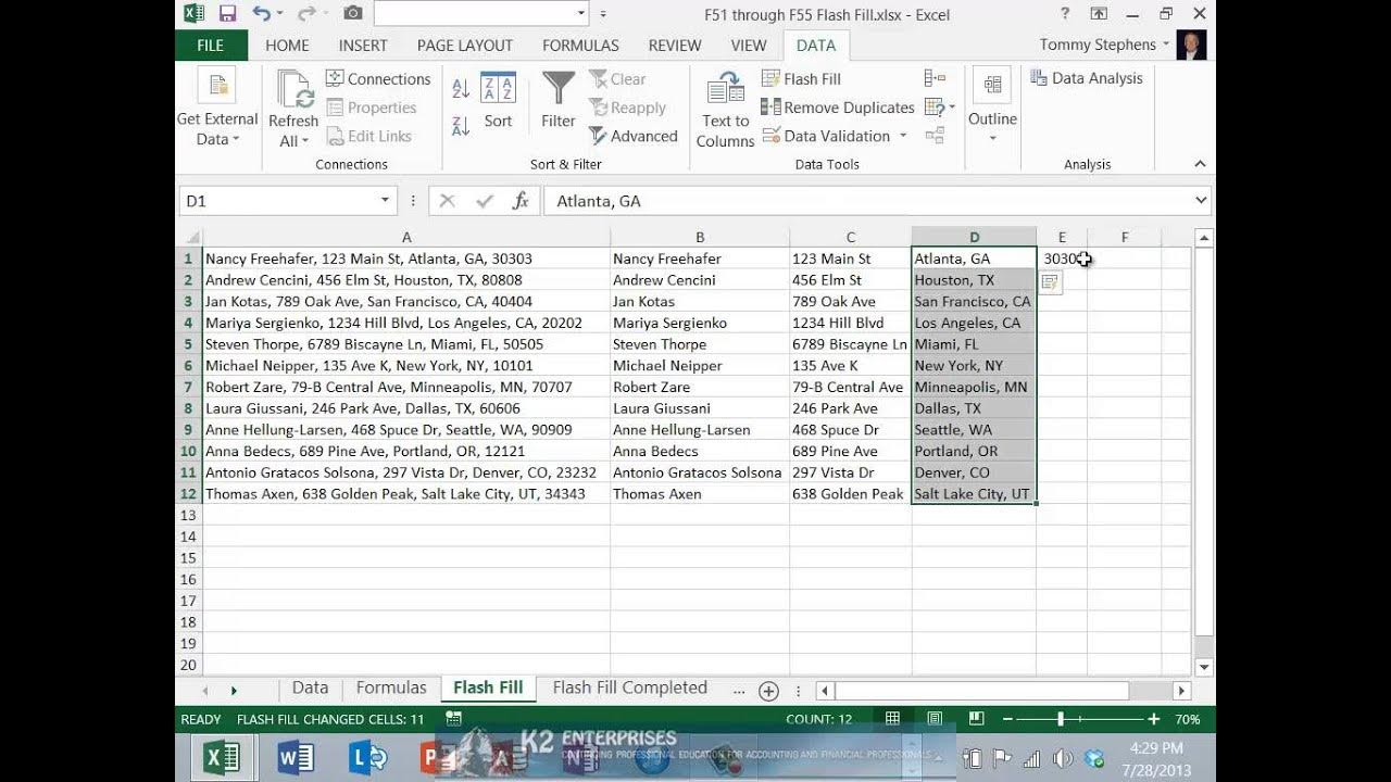 Splitting And Joining Excel 2013 Data With Flash Fill - YouTube
