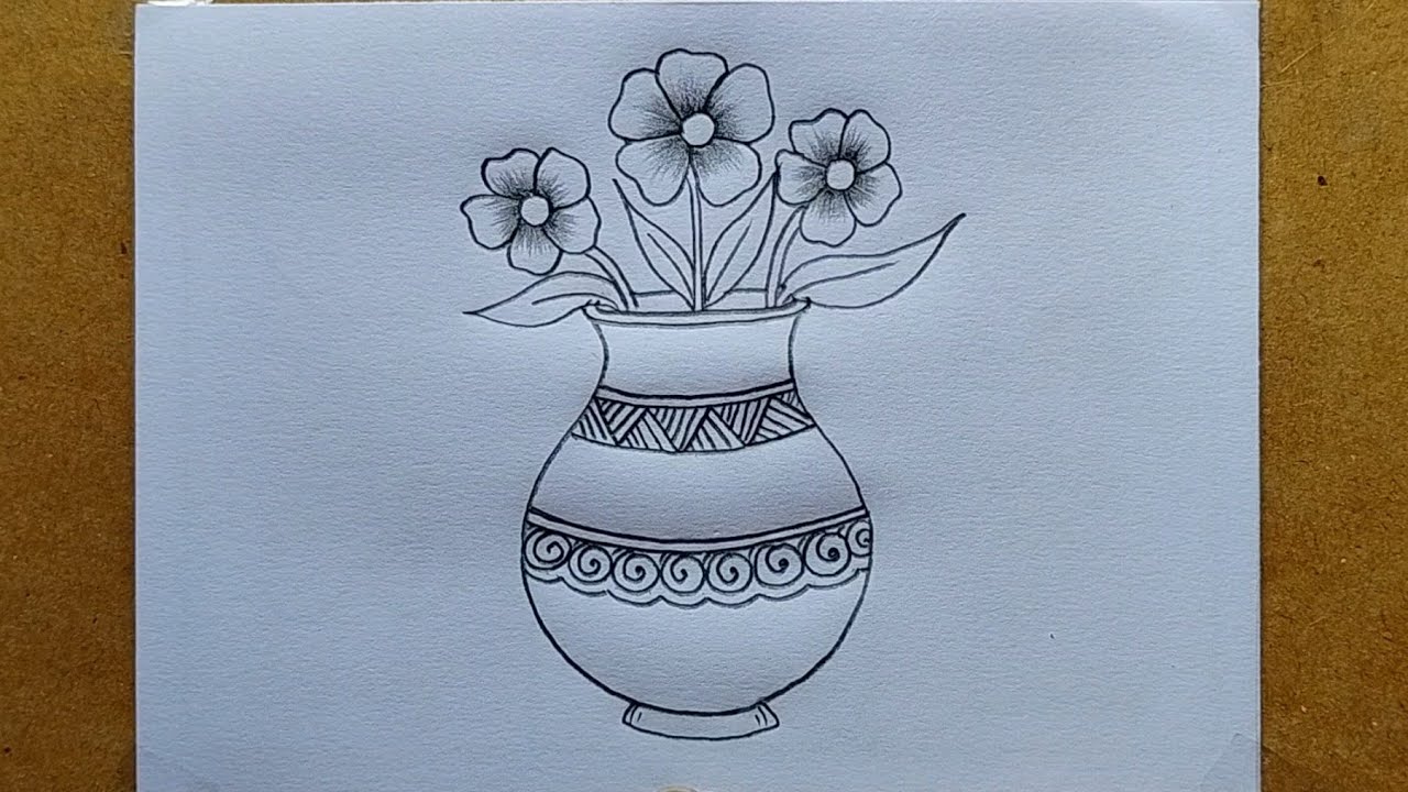 Very Easy and Simple Flower pot drawing| Flower Vase drawing| Pencil ...