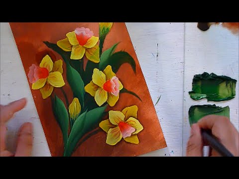 How to Paint Daffodil (Beginners Quick & Easy Flower Painting) - YouTube