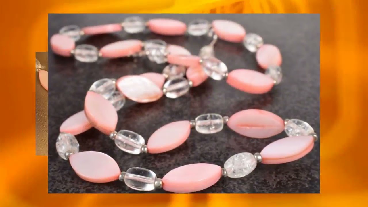 20" Romantic Natural Pink Mother Of Pearl & Rock Crystal Glass Beaded ...