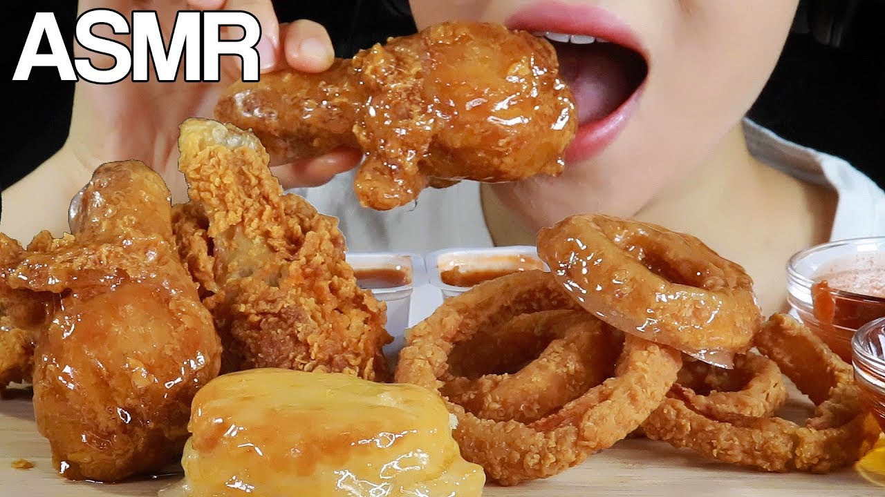 ASMR CANDIED FRIED CHICKEN ONION RINGS POPEYES EATING SOUNDS MUKBANG ...