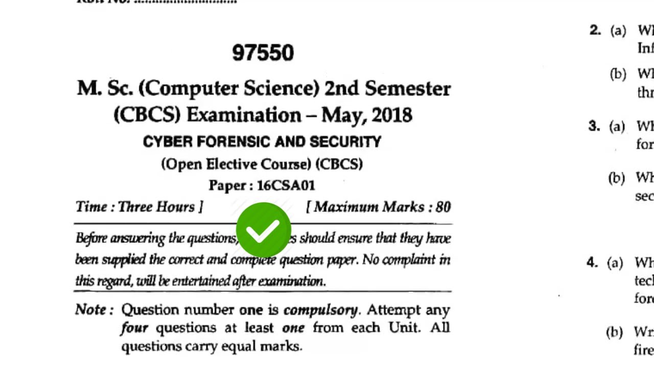 2018 Mdu MSc CS 2nd Sem Cyber Forensic & Security Question Paper - YouTube