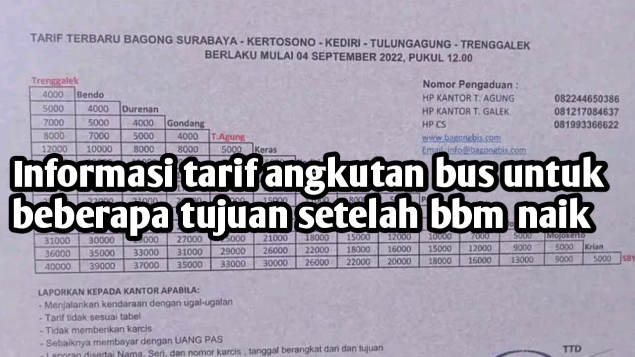 Informasi tarif bus setelah harga BBM Naik - YouTube