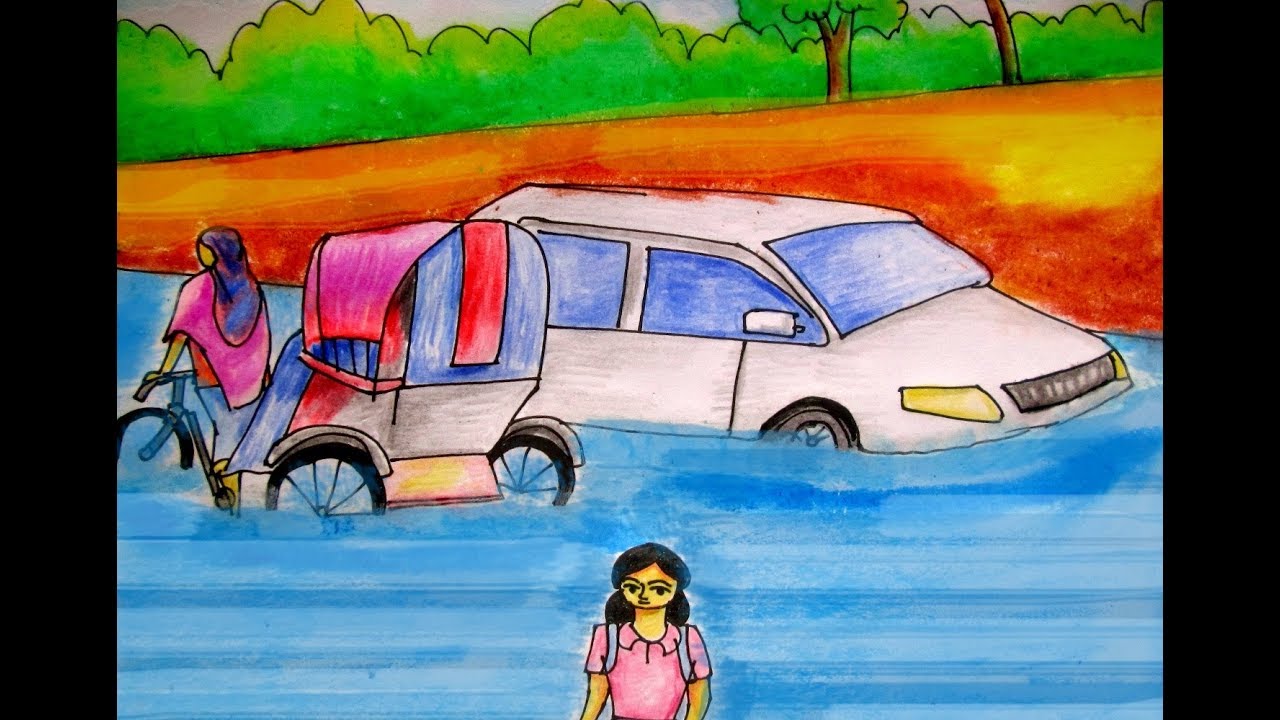 How to draw Waterlogged city road - YouTube