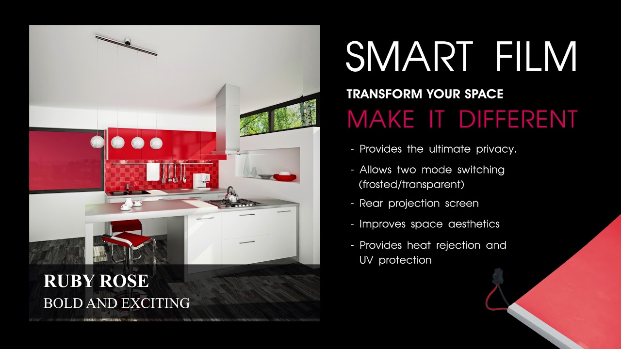 Smart Film #Red - Magic Glass Partitions @ Sun Barrier™ - YouTube