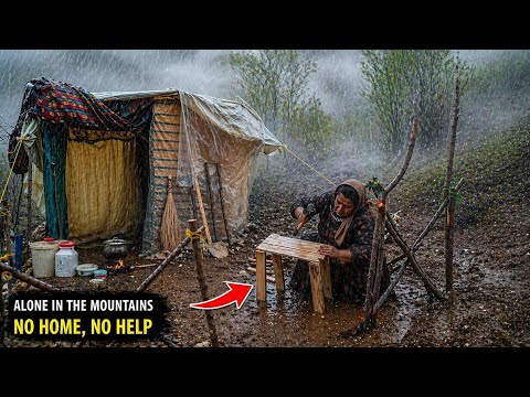 Ich habe einen heftigen Gebirgssturm allein überlebt 🌧️ Nomadin baute eine warme Hütte