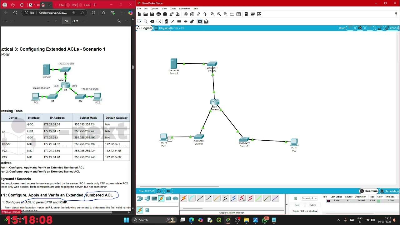 Practical 3 Configuring Extended ACL Configure, Apply and Verify an Extended Numbered ACL - YouTube