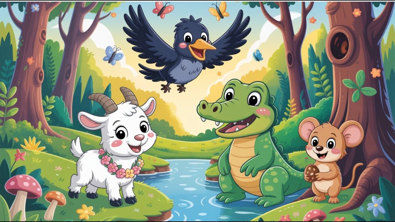 Four Friends | Crow, Goat, Mouse & Crocodile | English Cartoon Moral ...